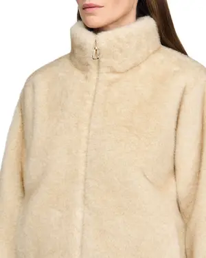Sandro Babel Faux Fur Jacket - Beige