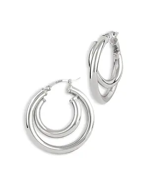 Aqua Double Tube Hoop Earrings - Silver
