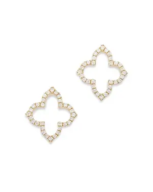 Bloomingdale'S Diamond And 14k Yellow Clover Stud Earrings - Gold