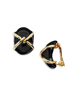 KENNETH JAY LANE Clip On Stud Earrings - Black/gold
