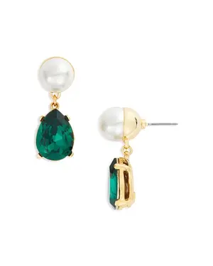 KENNETH JAY LANE Imitation Pearl & Stone Drop Earrings - Green/pearl