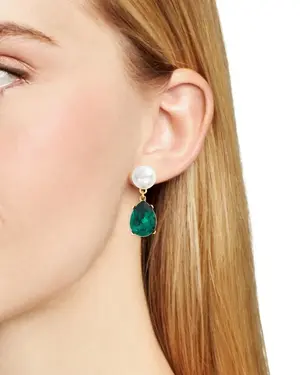 KENNETH JAY LANE Imitation Pearl & Stone Drop Earrings
