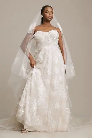 Watters Arien Strapless Floral Appliqué Gown