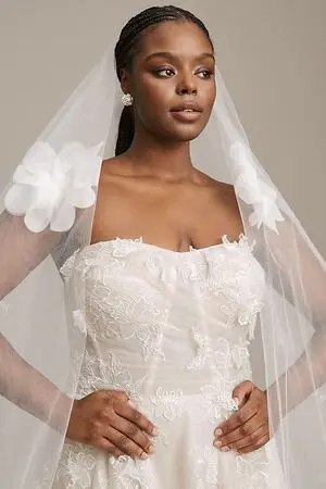 Watters Arien Strapless Floral Appliqué Gown