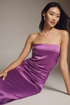 Bhldn BHLDN Selena Strapless Stretch Satin Midi Dress Purple
