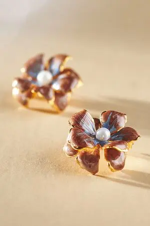 THE PINK REEF Handpainted Floral Post Earrings - Beige