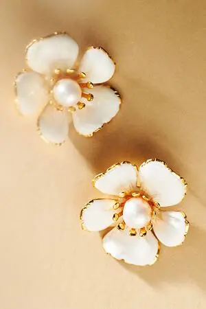 THE PINK REEF Handpainted Floral Post Earrings White