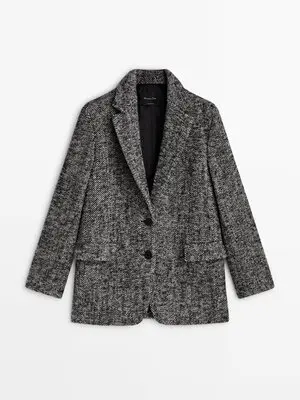 Massimo Dutti Massimo Dutti Flecked Wool Blend Pea Coat - Black