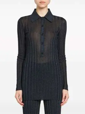 Stella McCartney Lurex Ribbed-knit Polo Top
