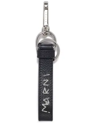 Marni Logo-embroidered Leather Keyring - Black