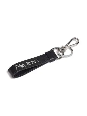 Marni Logo-embroidered Leather Keyring - Black