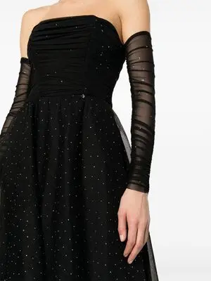 NISSA Rhinestone-embellished Tulle Off-shoulder Midi Dress