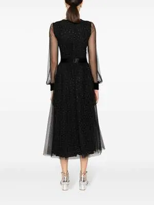 NISSA Crystal Embellished Belted Tulle Dress