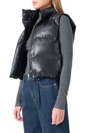 GREY LAB Faux Leather Crop Puffer Vest