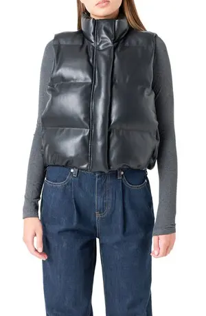 GREY LAB Faux Leather Crop Puffer Vest