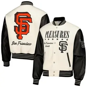 PLEASURES San Francisco Giants Full-snap Varsity Jacket - White