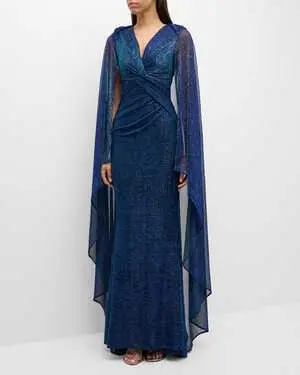 Talbot Runhof Matrix Metallic Cape Trumpet Gown
