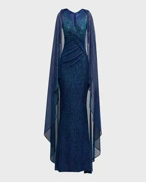 Talbot Runhof Matrix Metallic Cape Trumpet Gown
