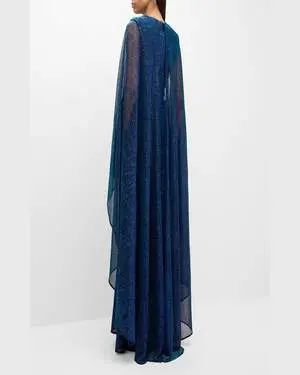Talbot Runhof Matrix Metallic Cape Trumpet Gown