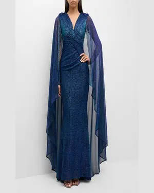 Talbot Runhof Matrix Metallic Cape Trumpet Gown