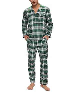 Eberjey 2-pc. Cotton Brushed Flannel Pajama Set - Tartan Plaid Forest Green