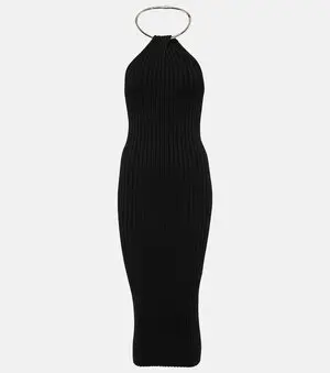 Galvan Rhea Metallic-knit Midi Dress