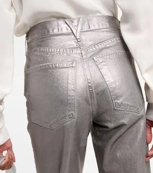 Veronica Beard Daniela Metallic High-rise Straight Jeans
