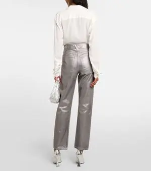 Veronica Beard Daniela Metallic High-rise Straight Jeans