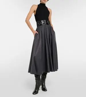 Alaïa Belted High-rise Virgin Wool Midi Skirt