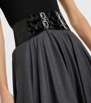 Alaïa Belted High-rise Virgin Wool Midi Skirt
