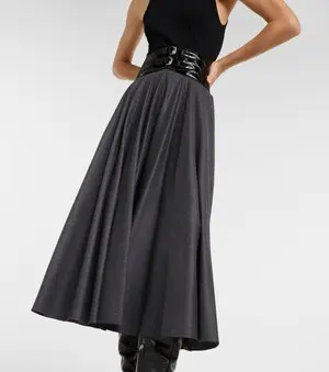 Alaïa Belted High-rise Virgin Wool Midi Skirt