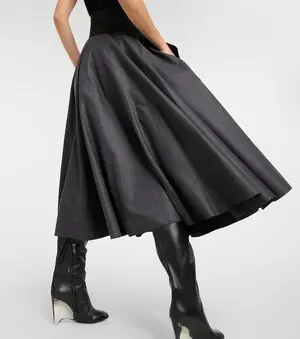 Alaïa Belted High-rise Virgin Wool Midi Skirt - Grey