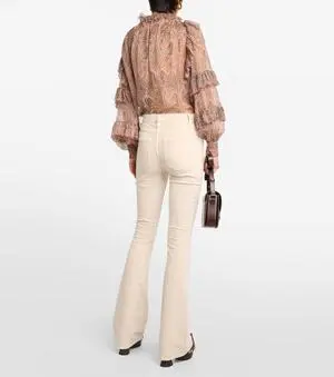 FRAME Le High Flare Velveteen Jeans - White