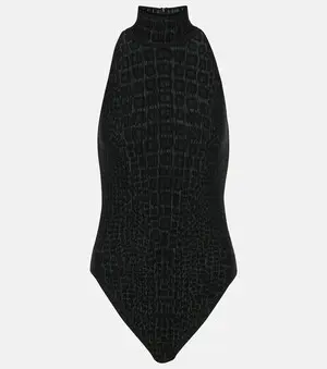 Alaïa Croc-effect Halterneck Bodysuit - Black