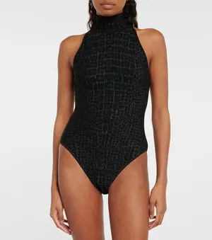 Alaïa Croc-effect Halterneck Bodysuit