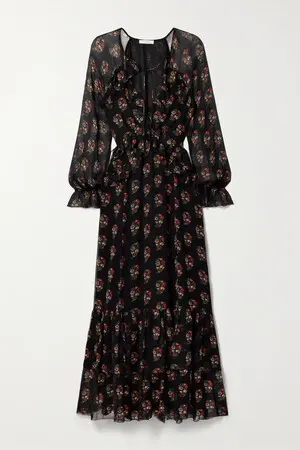 DÔEN Saffron Floral-print Silk-georgette Maxi Dress