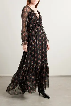 DÔEN Saffron Floral-print Silk-georgette Maxi Dress