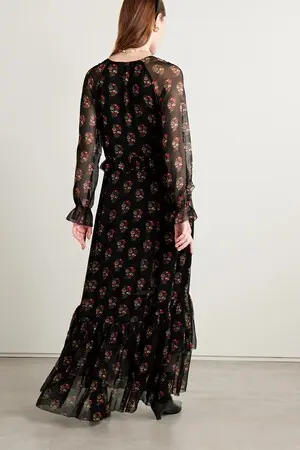 DÔEN Saffron Floral-print Silk-georgette Maxi Dress
