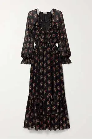 DÔEN Saffron Floral-print Silk-georgette Maxi Dress