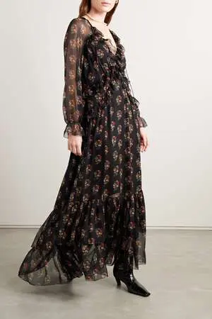 DÔEN Saffron Floral-print Silk-georgette Maxi Dress
