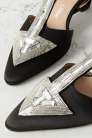 Chloé Oli Crystal-embellished Satin Point-toe Pumps