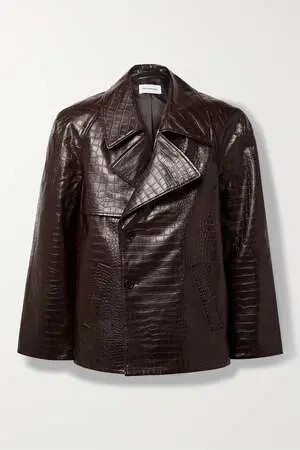 THE FRANKIE SHOP - Oversized Croc-Effect Faux Leather Coat