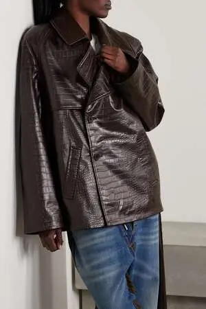 THE FRANKIE SHOP - Oversized Croc-Effect Faux Leather Coat