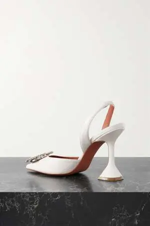 Amina Muaddi Begum Swarovski Crystal-embellished Leather Slingback Pumps