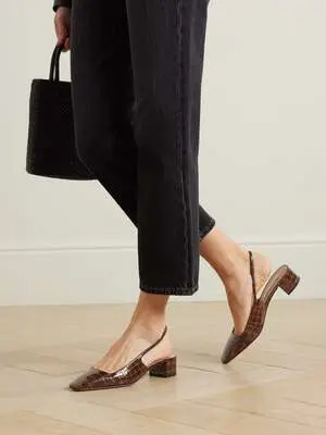AQUAZZURA Ginza 35 Croc-effect Leather Slingback Pumps - Brown