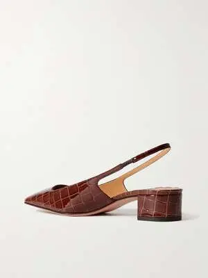 AQUAZZURA Ginza 35 Croc-effect Leather Slingback Pumps - Brown