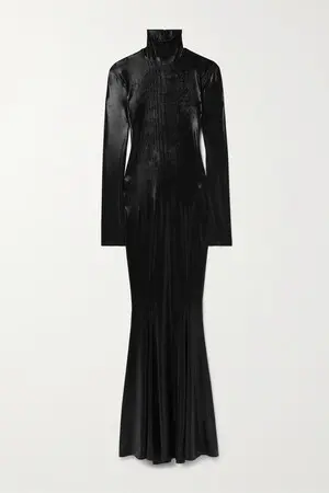 Norma Kamali Metallic Stretch-jersey Turtleneck Gown - Black
