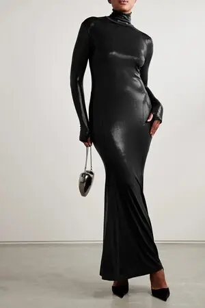 Norma Kamali Metallic Stretch-jersey Turtleneck Gown - Black