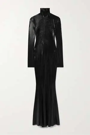 Norma Kamali Metallic Stretch-jersey Turtleneck Gown - Black
