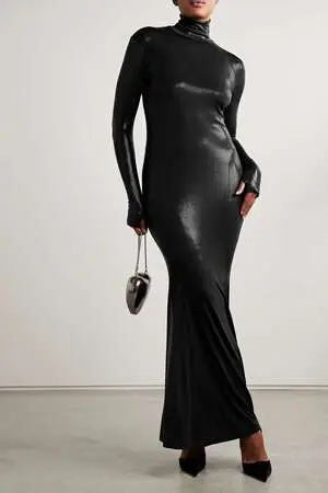 Norma Kamali Metallic Stretch-jersey Turtleneck Gown - Black